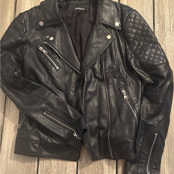 Express | Jackets & Coats | Express Quilted Black Leather Biker Jacket ...